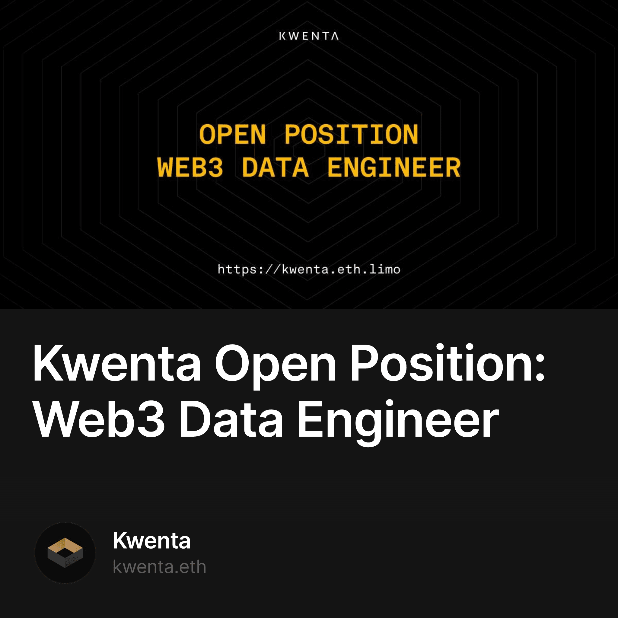 Kwenta Open Position: Web3 Data Engineer - Collection | OpenSea